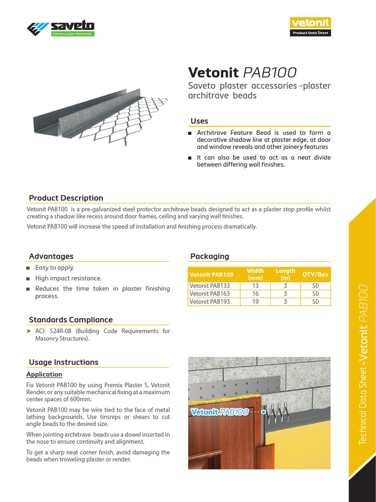 Vetonit PAB100: Saveto Plaster Accessories - Plaster Architrave Beads ...