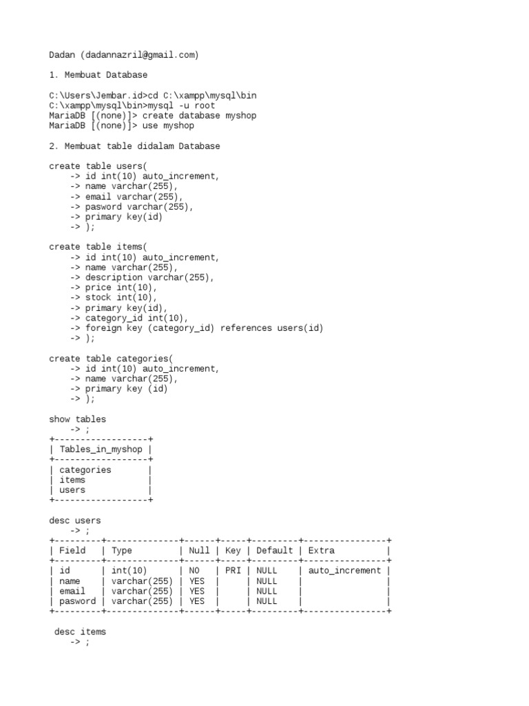 Membuat Database MySQL - Database Myshop | PDF | Data Management ...
