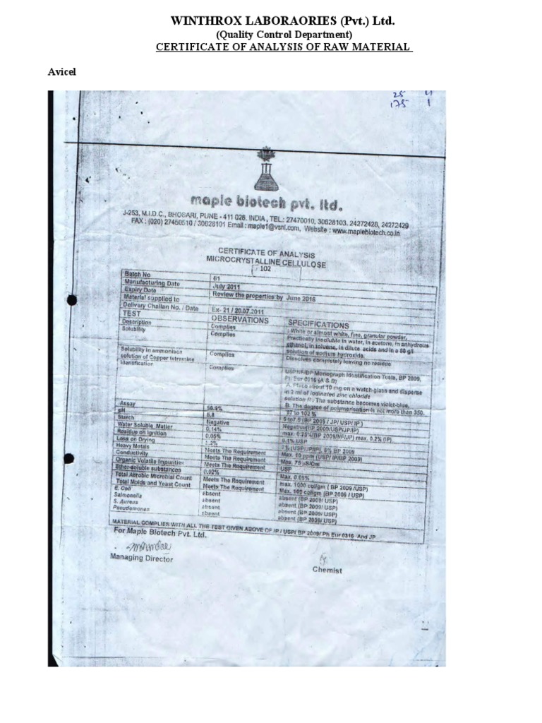 COA of Raw Material | PDF | Sodium Hydroxide | Solution