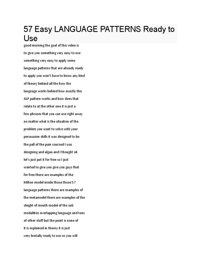 57 Easy LANGUAGE PATTERNS Ready To Use | PDF | Mind | Imagination