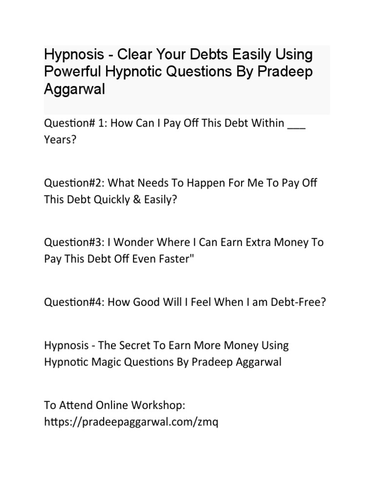 Hypnosis - Clear Your Debts Easily Using Powerful Hypnotic Questions by ...