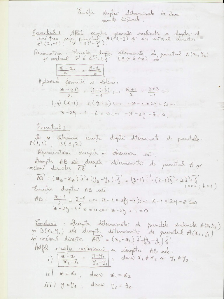 Ecuatia Dreptei Determinate de Doua Puncte Distincte | PDF