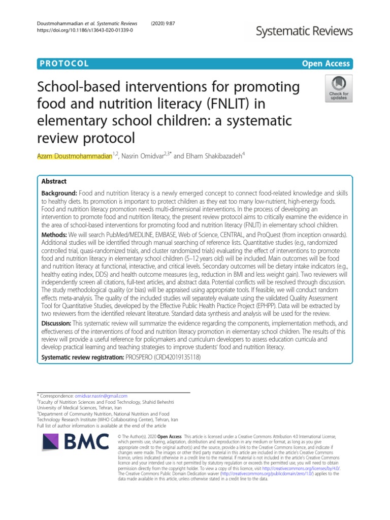 School-Based Interventions For Promoting Food and Nutrition Literacy ...