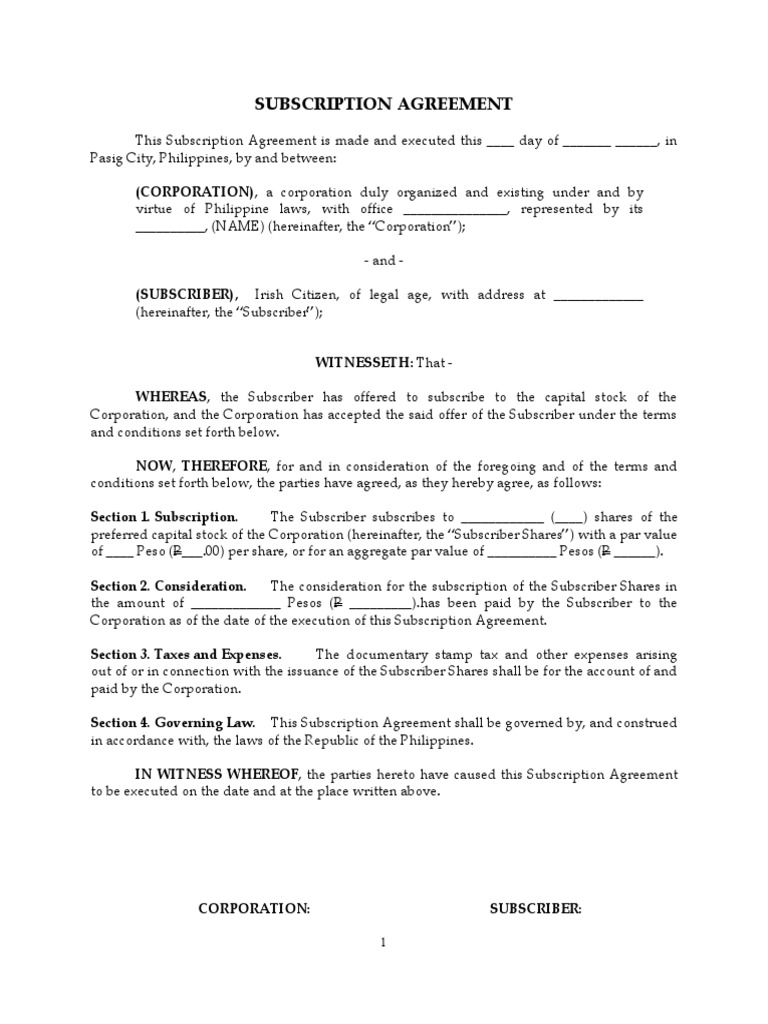 Subscription Agreement | PDF | Subscription Business Model | Stocks
