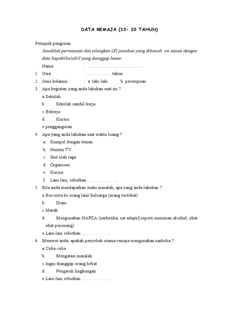 Data Remaja | PDF