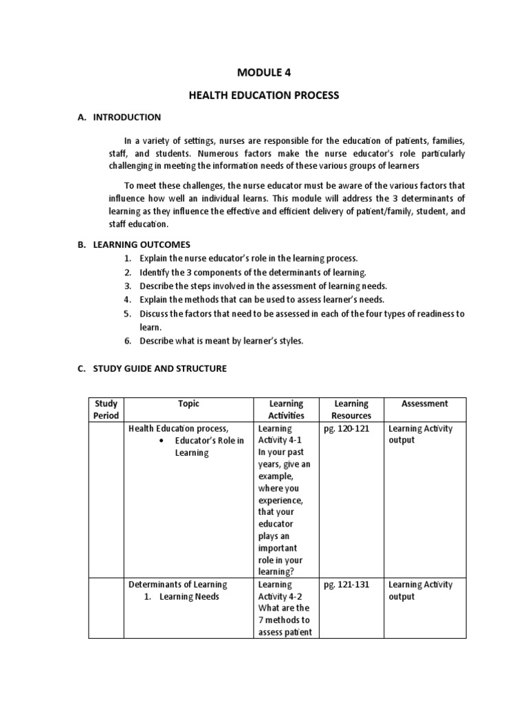 Health Education Process: A. Introduction | PDF | Learning Styles ...