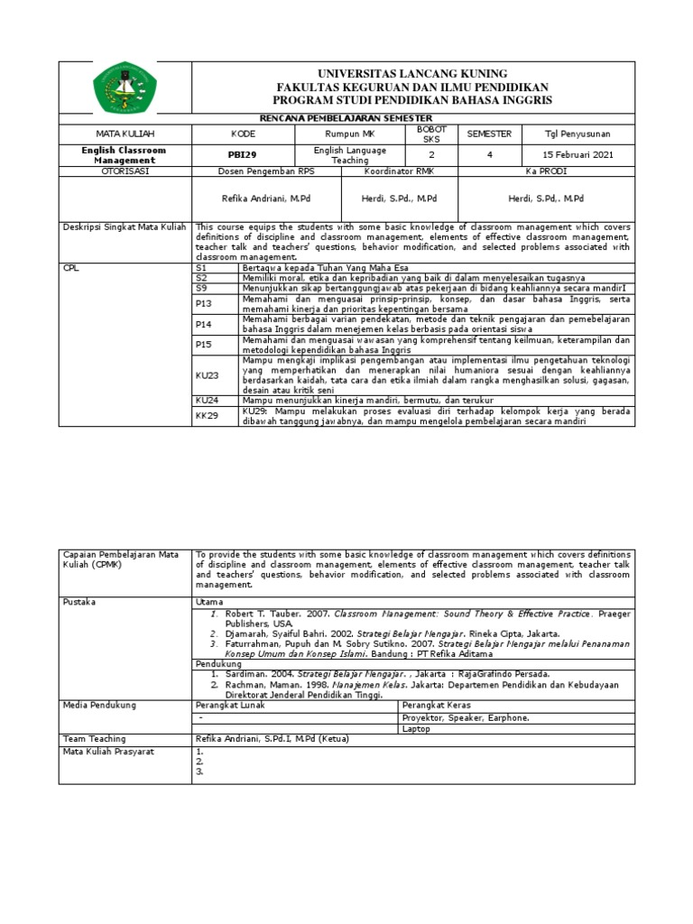 RPS Eng Class Management 2021 | PDF