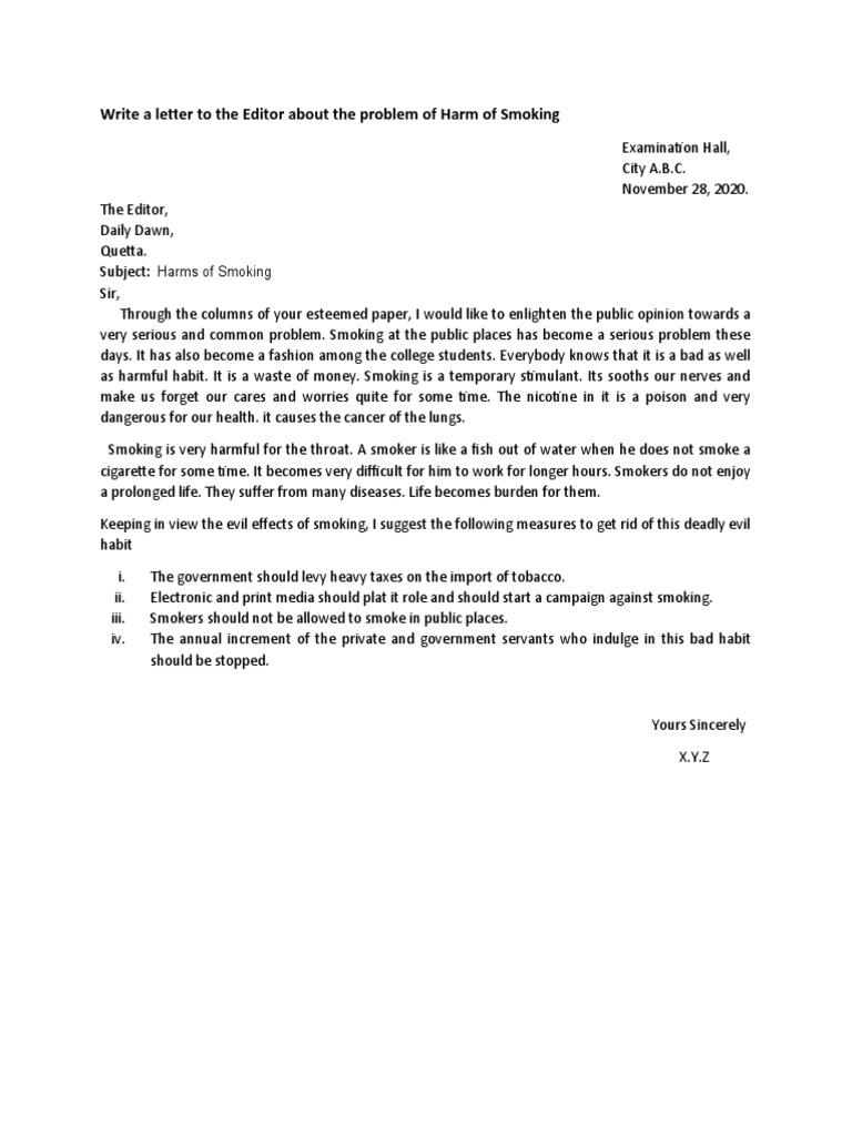 Editor Letter Harmful Effects Smoking Public Places | PDF