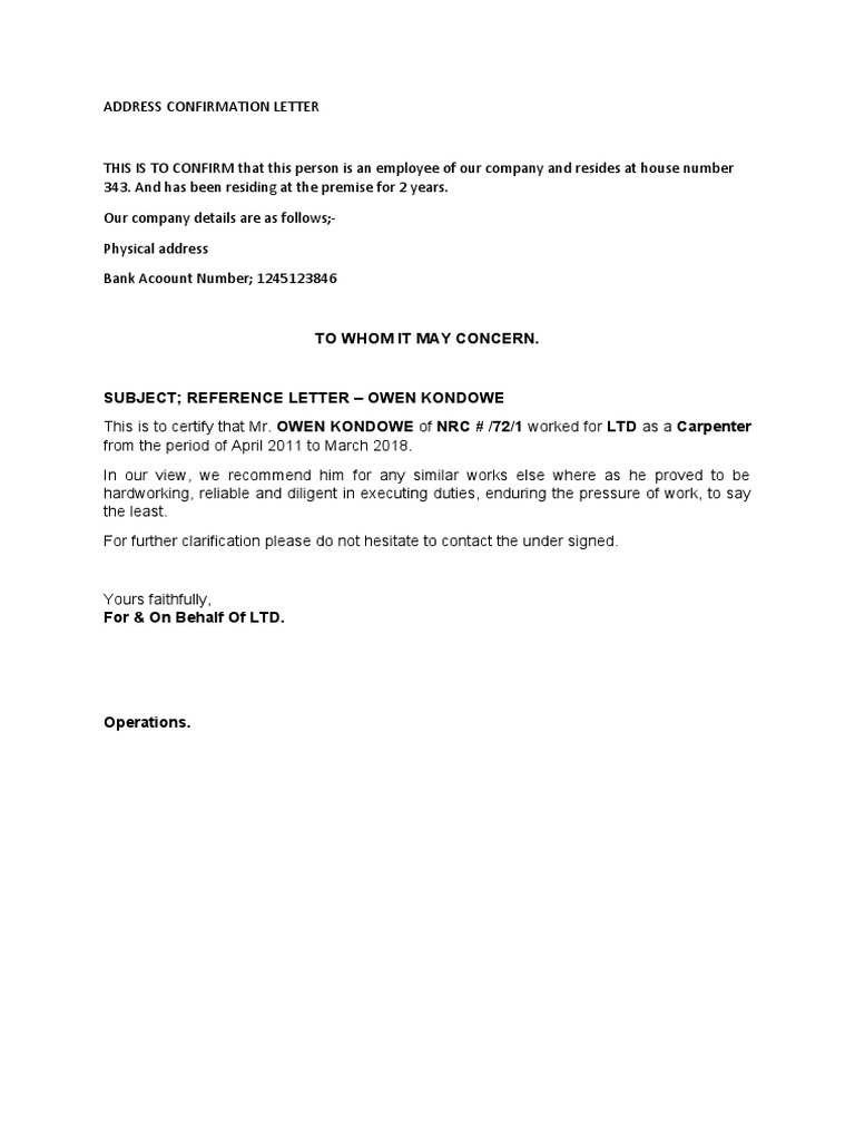 Address Confirmation Letter | PDF | Career & Growth | Law