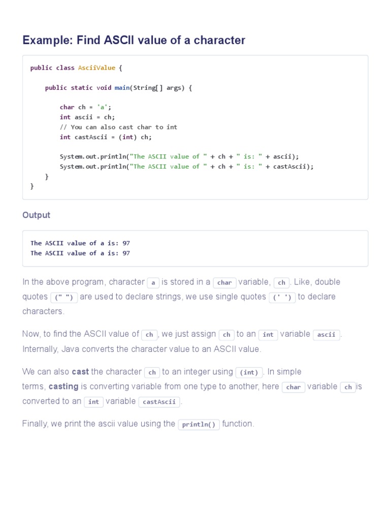 Java Program To Find ASCII Value of A Character | PDF