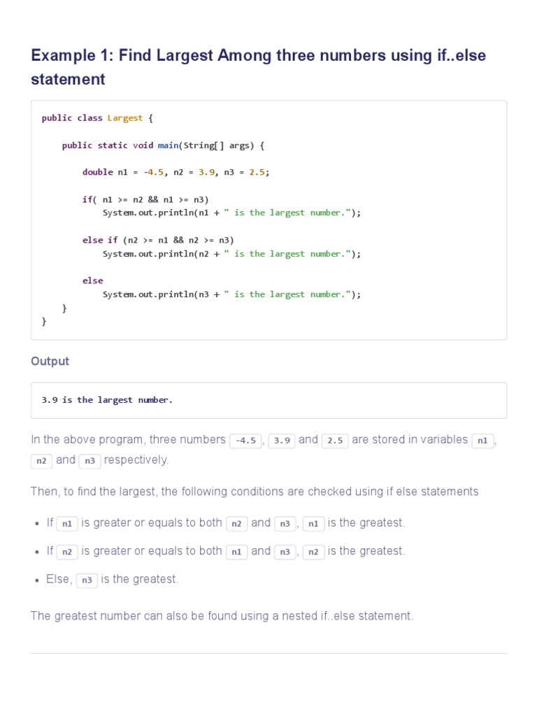 Java Program To Find The Largest Among Three Numbers (If-Else & Nested ...