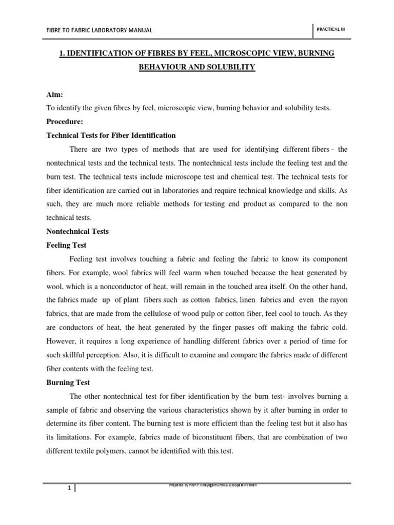 Fibre Identification Laboratory Manual | PDF | Textiles | Weaving