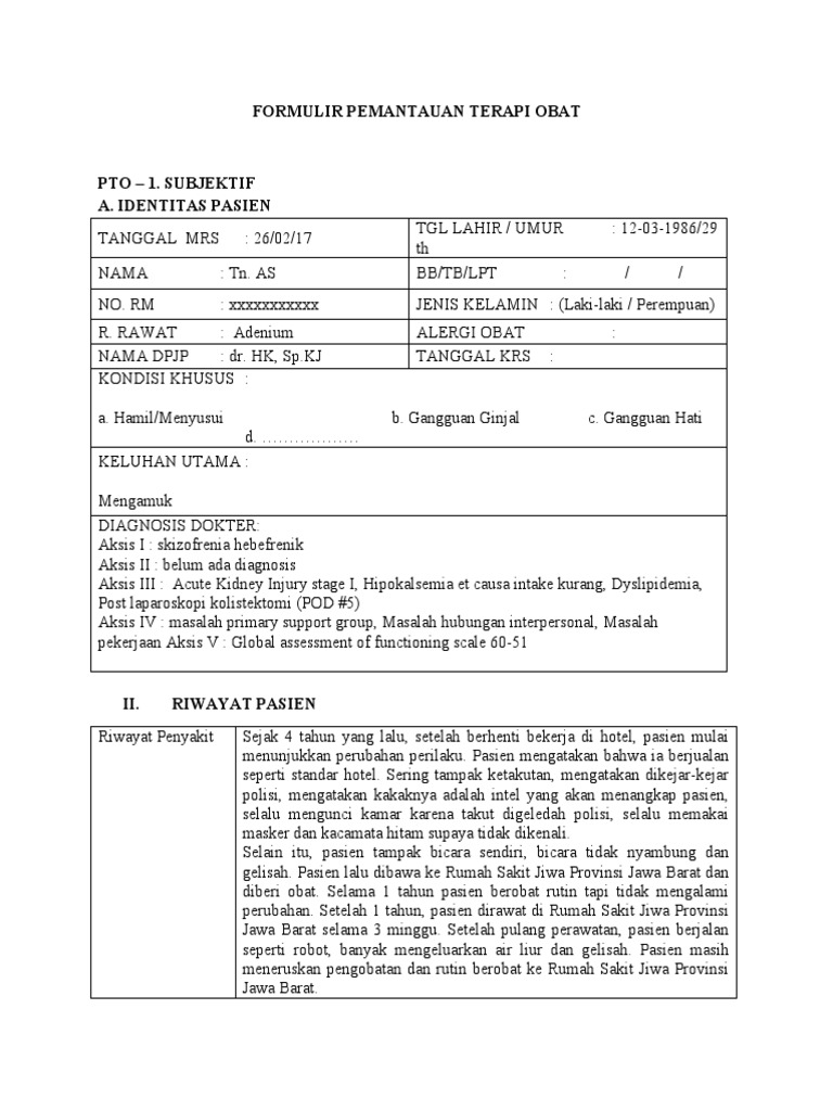 Format PTO untuk Pemantauan Terapi Obat | PDF