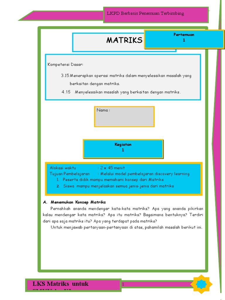 LKPD Matriks Pertemuan 1 | PDF