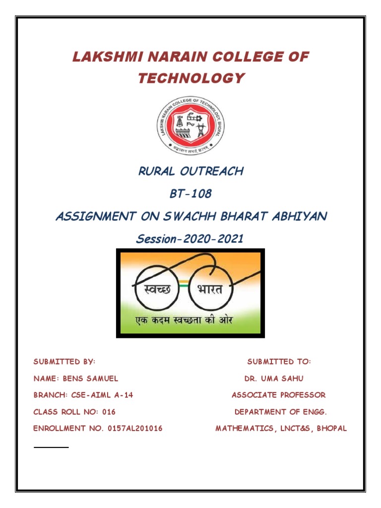 Lakshmi Narain College of Technology: Rural Outreach BT-108 Assignment ...
