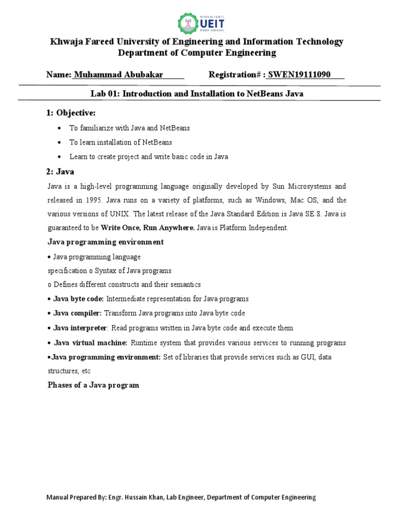 Lab 1 Introduction And Intallation Of Netbeans Java Pdf Net Beans 8770