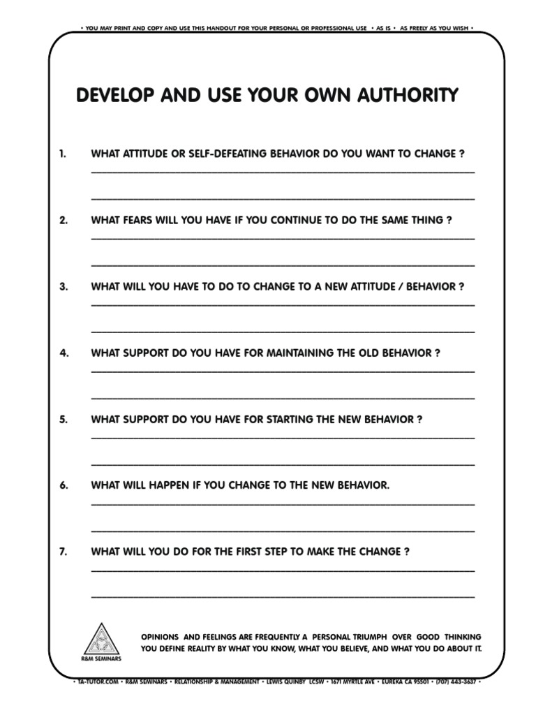 My Own Authority Question | PDF