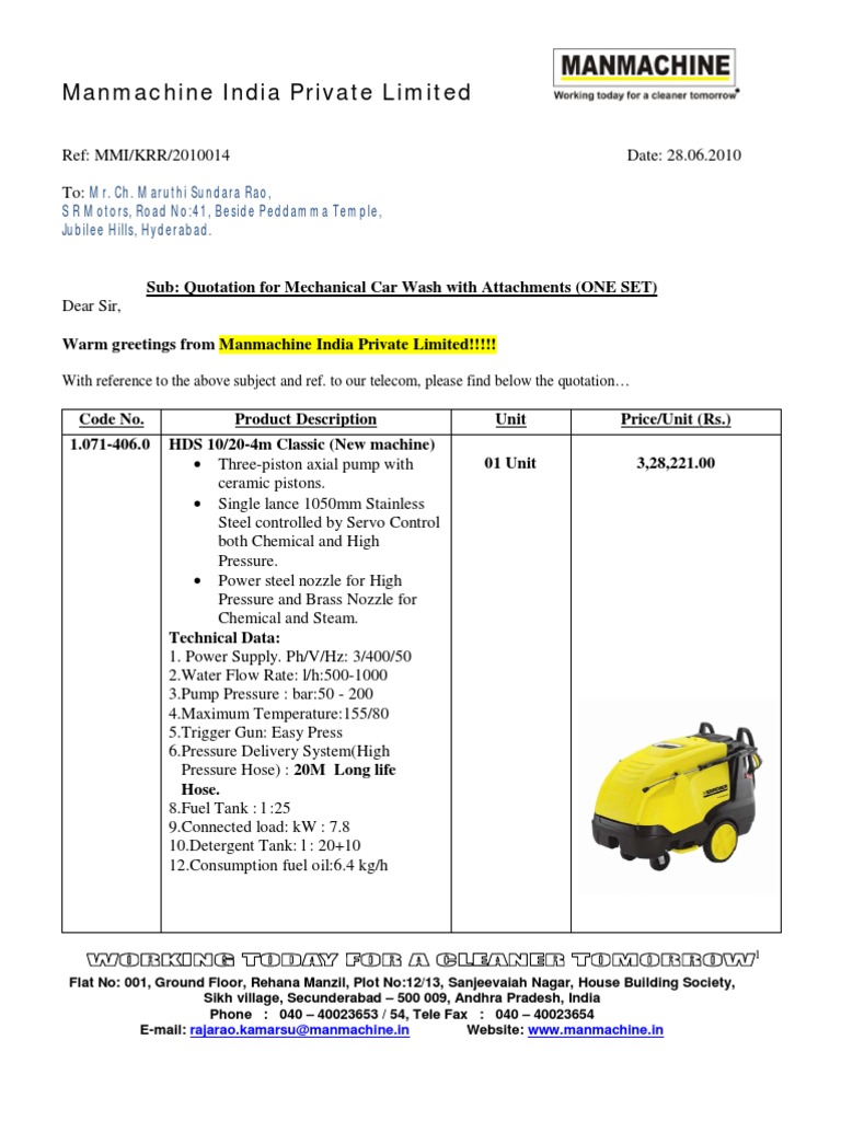 Karcher Quote | PDF | Vacuum Cleaner | Mechanical Engineering