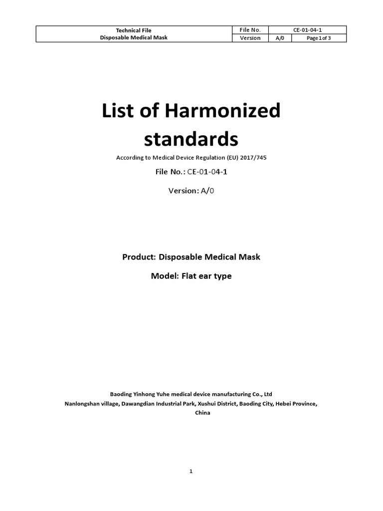 List of Harmonized Standards: File No.: CE-01-04-1 Version: A/0 | PDF ...