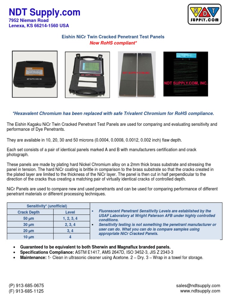 Eichin NiCr Twin Cracked Penetrant Test Panels | PDF