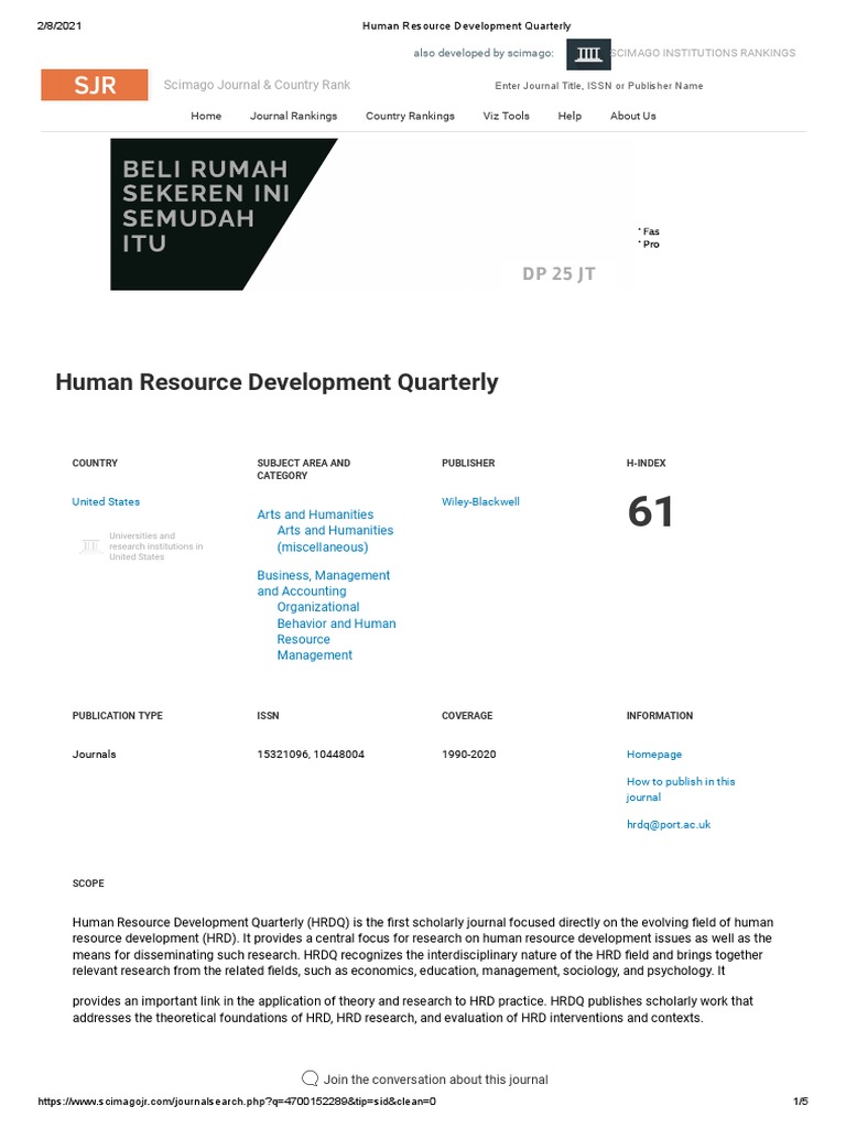 Human Resource Development Quarterly - Scimago | PDF | Scholarly Communication | Citation