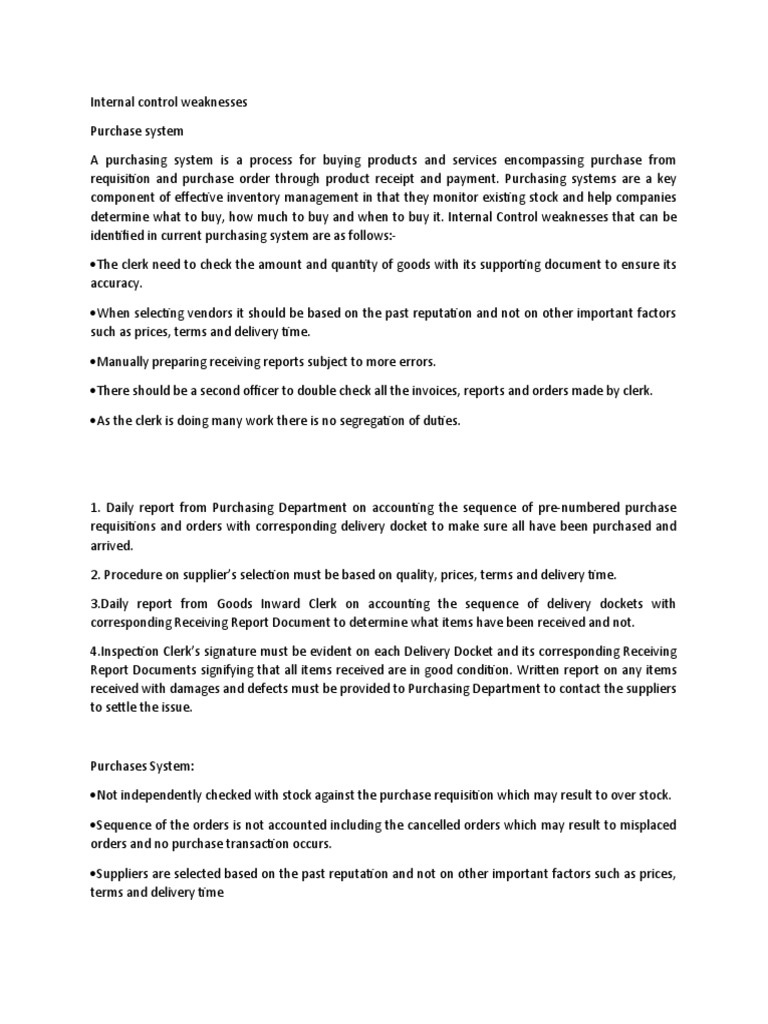 Internal Control Weaknesses | PDF | Economies | Business
