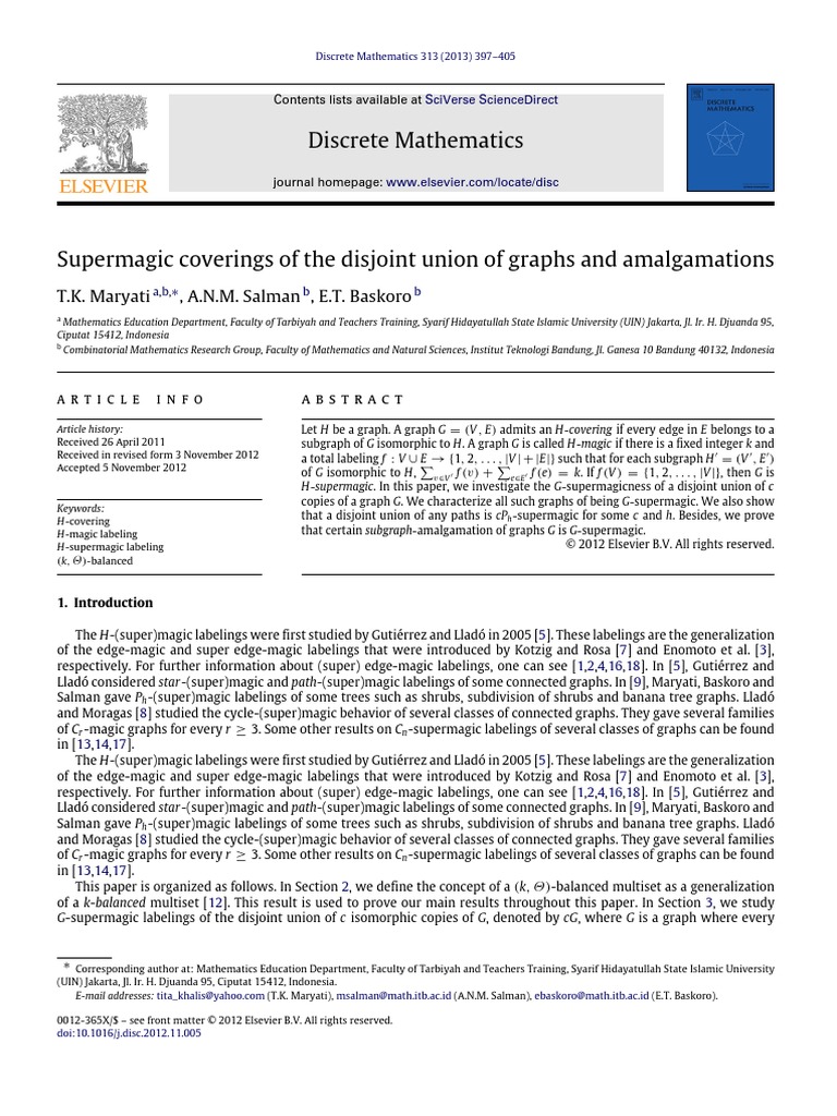 Discrete Mathematics: T.K. Maryati, A.N.M. Salman, E.T. Baskoro | PDF | Vertex (Graph Theory ...
