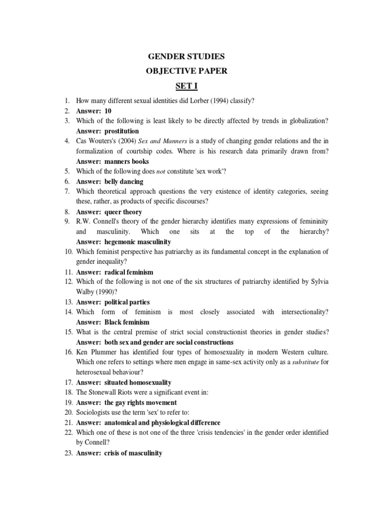 MCQ'S Gender Studies | PDF | Feminism | Gender Studies