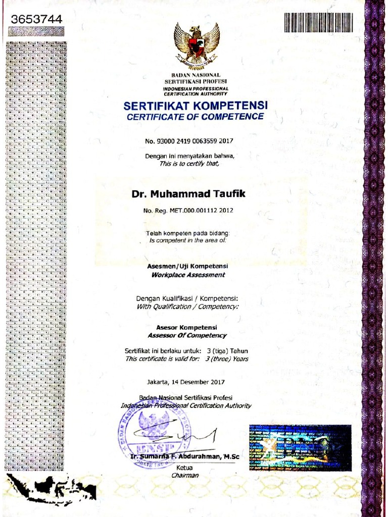 Sertifikat Asesor Kompetensi | PDF
