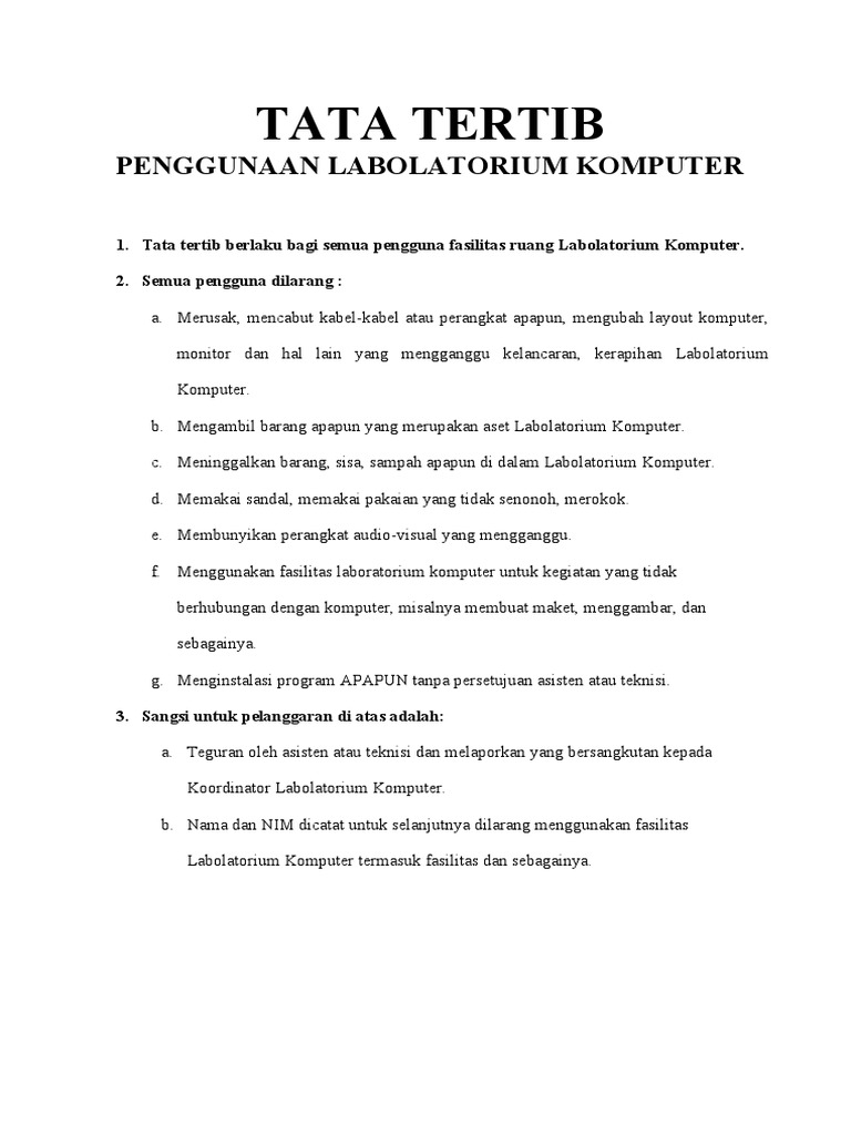 Tata Tertib Laboratorium Komputer | PDF