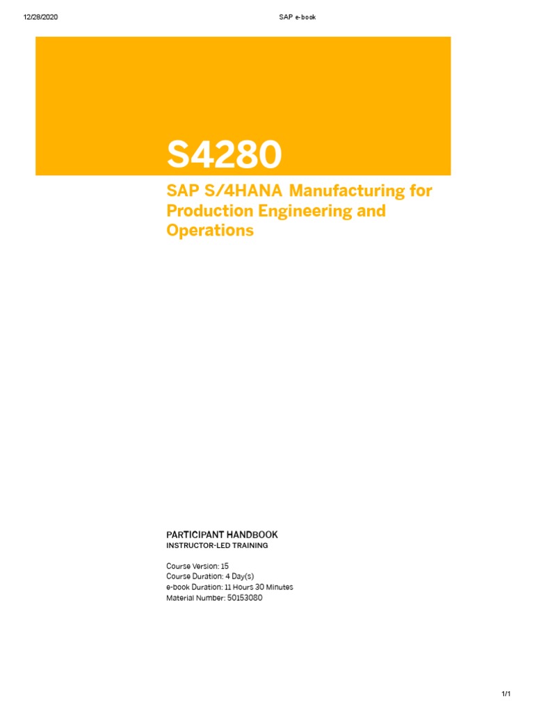 SAP S/4HANA Manufacturing For Production Engineering and Operations | PDF