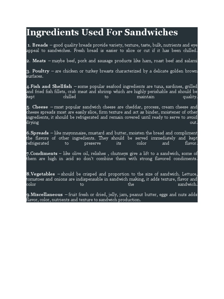 Essential Ingredients for Sandwiches | PDF