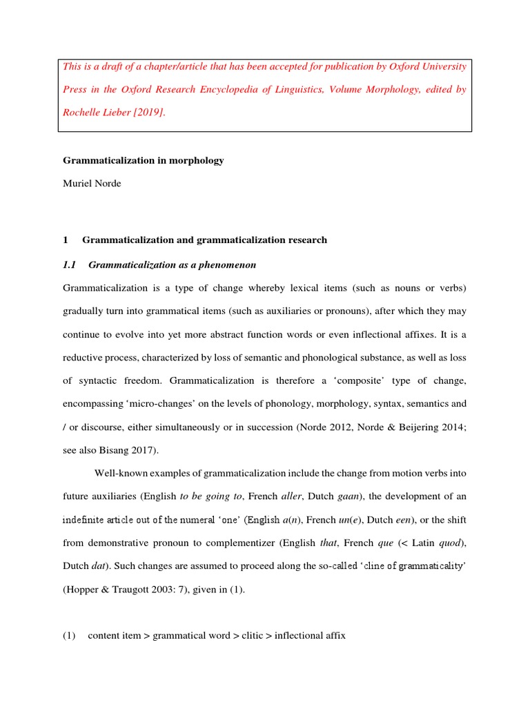 Grammaticalization in Morphology: 1.1 Grammaticalization As A Phenomenon | PDF | Morphology ...