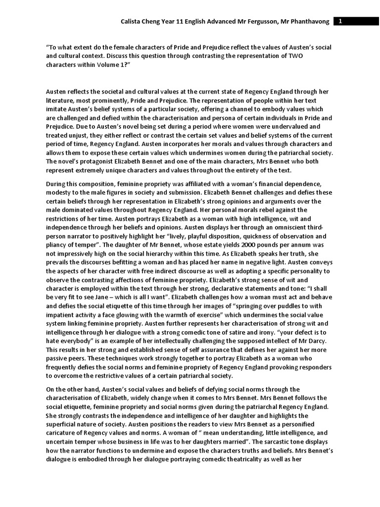 Pride and Prejudice Essay | PDF | Pride And Prejudice | Elizabeth Bennet