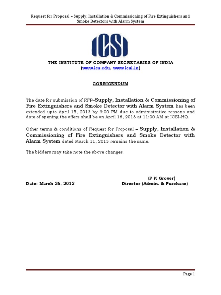 RFP Fire Extinguishers and Smoke Detector With Alram System | PDF ...