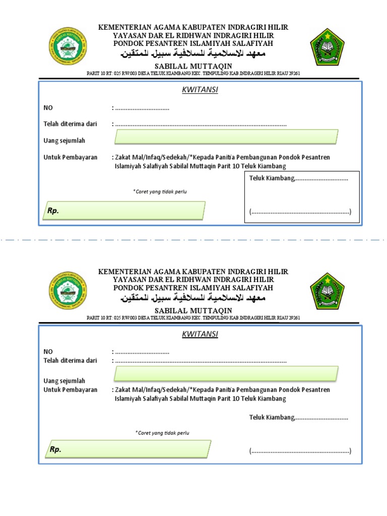 Contoh Kwitansi Zakat dan Infaq | PDF