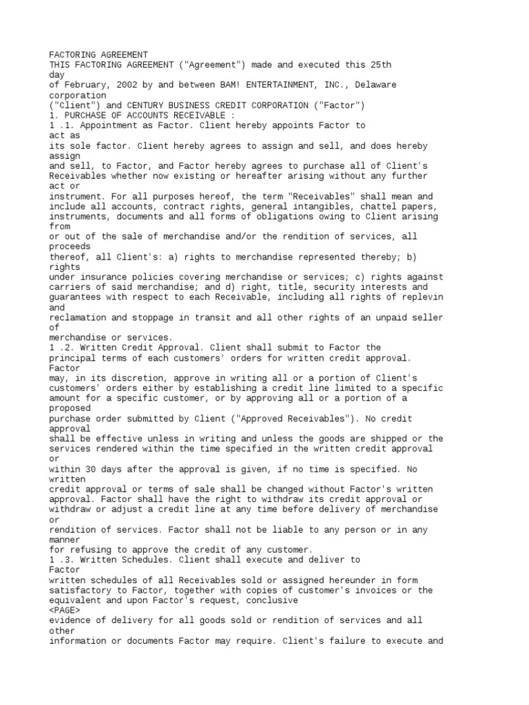 Factoring Agreement | PDF | Surety | Indemnity