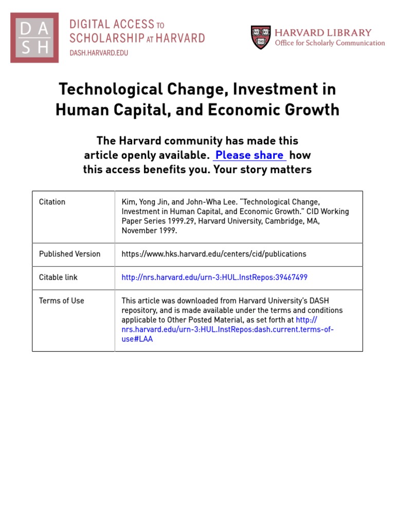 Technological Change, Investment in Human Capital, and Economic Growth ...