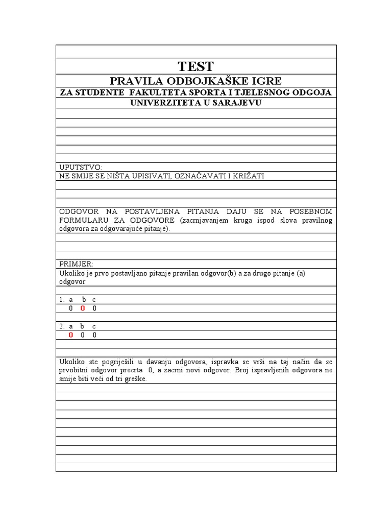 Test Iz Pravila Odbojkaske Igre | PDF