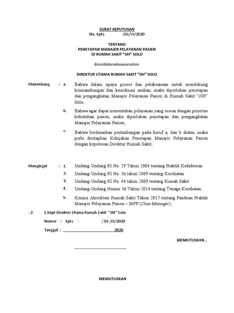 SK Penetapan MPP RS Jih Solo | PDF