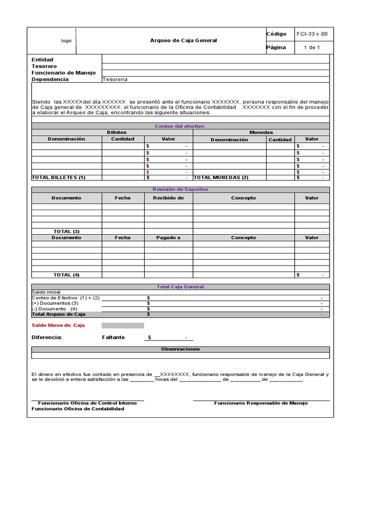 Plantilla para Arqueo de Caja | PDF | Dinero | Moneda