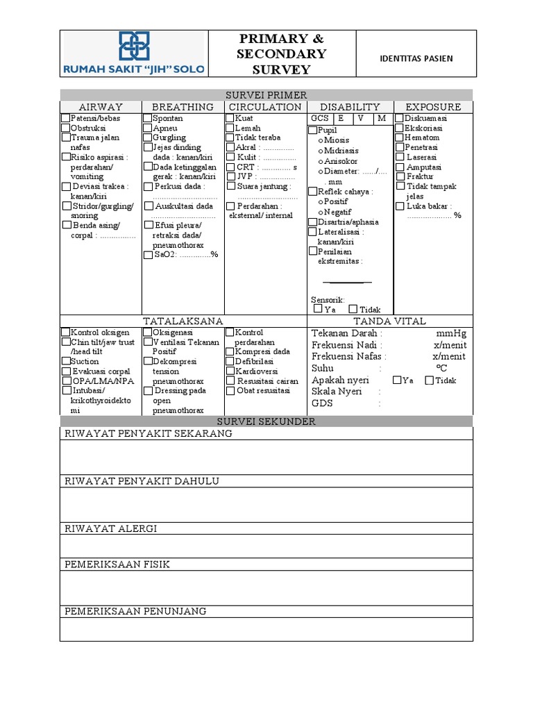 Form Primary Secondary Survey Jih Solo | PDF