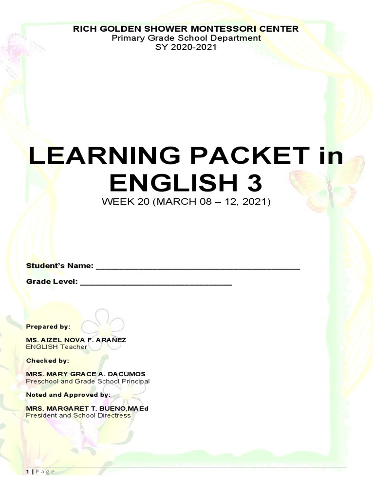 Learning Packet in English 3: WEEK 20 (MARCH 08 - 12, 2021) | PDF ...