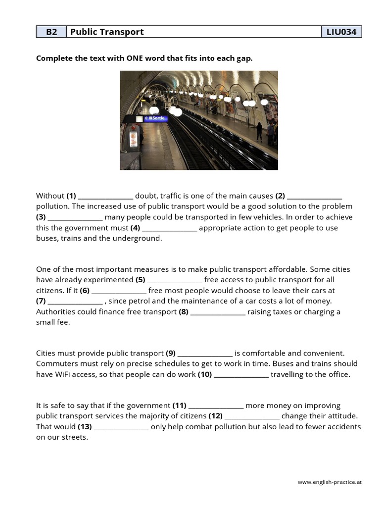 B2 Public Transport LIU034: Complete The Text With ONE Word That Fits ...