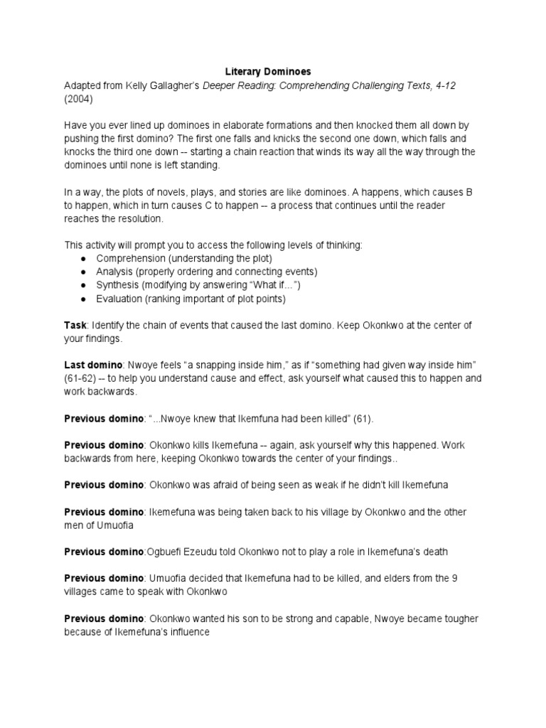 Literary Dominoes: Okonkwo's Fear Drives Plot | PDF | Reading Comprehension