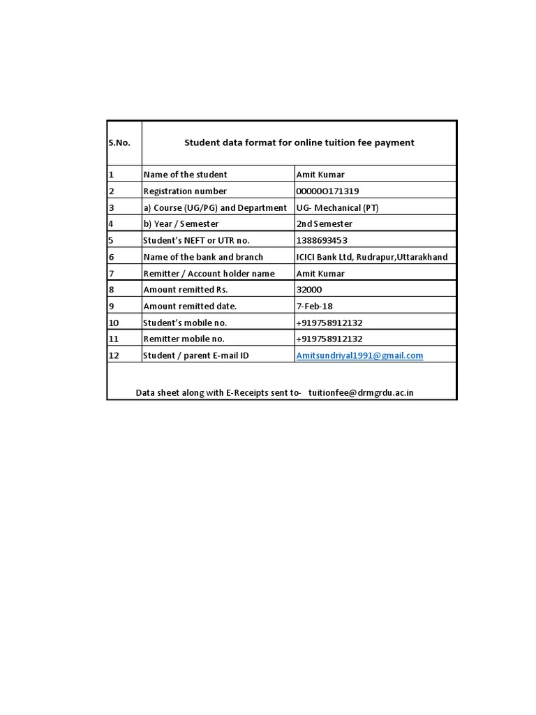 Student Data Format | PDF