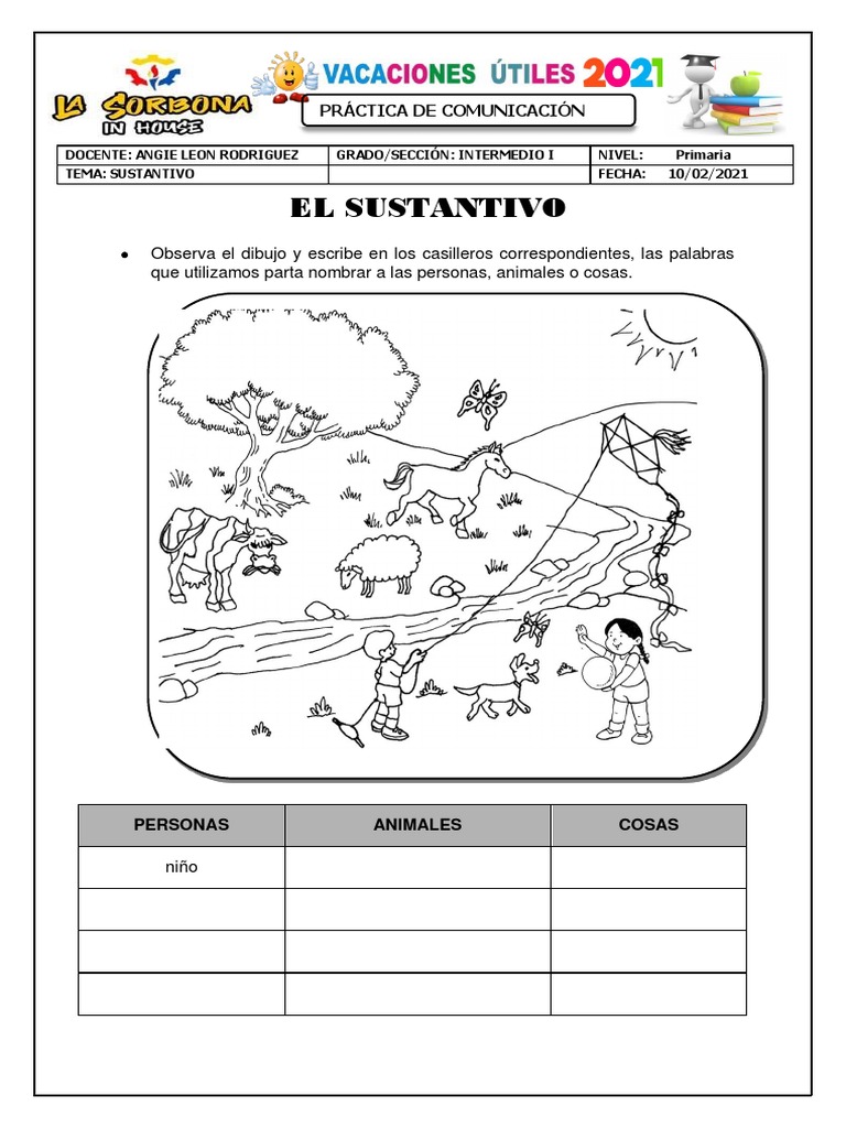 Práctica de Sustantivo | PDF | Artes del Lenguaje y Comunicación ...