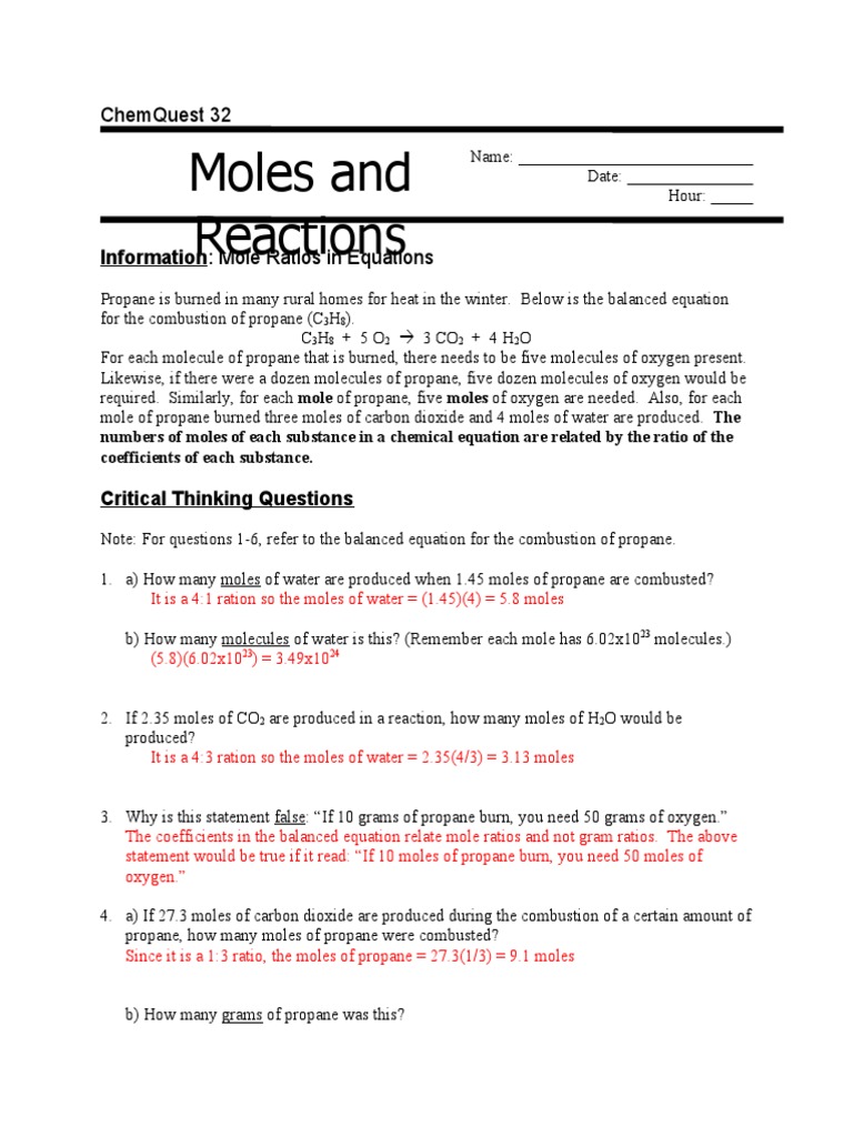 Moles and Reactions: Chemquest 32 | PDF | Mole (Unit) | Combustion