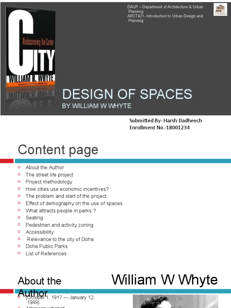 Design of Spaces by William Whyte | PDF | Parks | Nature
