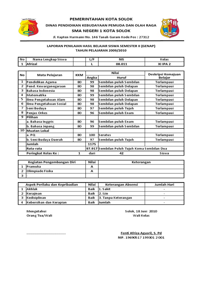 Rapor Sma | PDF